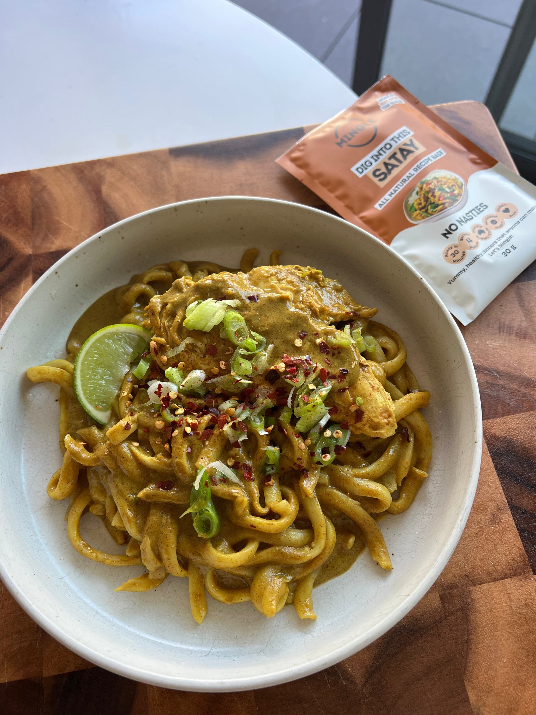 One Pan Chicken Satay Udon Noodles